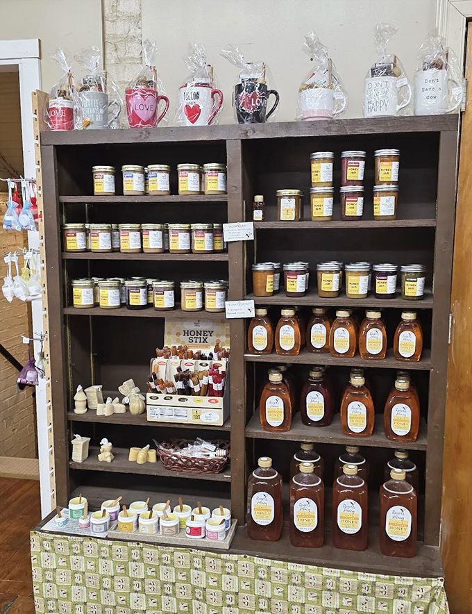 Sweet liquid gold lines these shelves&mdash;local honey in various forms, proving that some of the best treasures at antique malls are actually brand new.