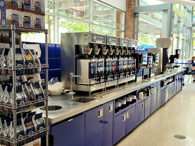 The drink station stands ready for those who inexplicably need something besides ice cream. Different strokes, folks.