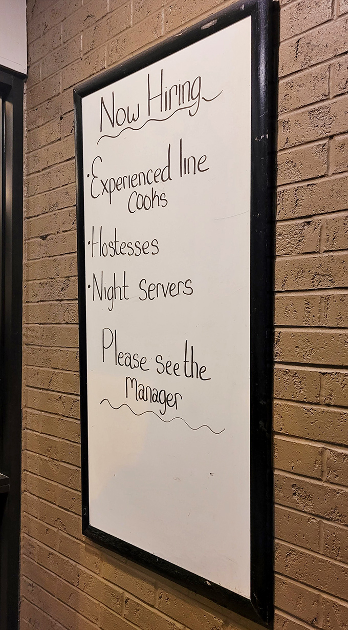 The "Now Hiring" sign&mdash;a humble reminder that behind every great meal is a team of dedicated people making the magic happen in real time.