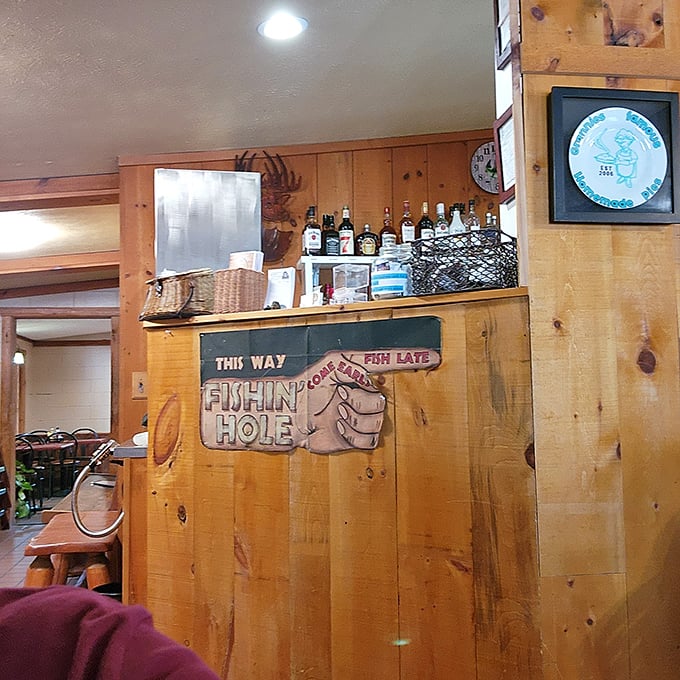 That "fishin' hole" sign captures the spirit perfectly – good food, good times, good people gathering.