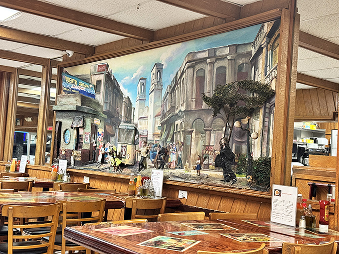 That mural transforms the wall into old Havana, no passport or time machine required for this journey.