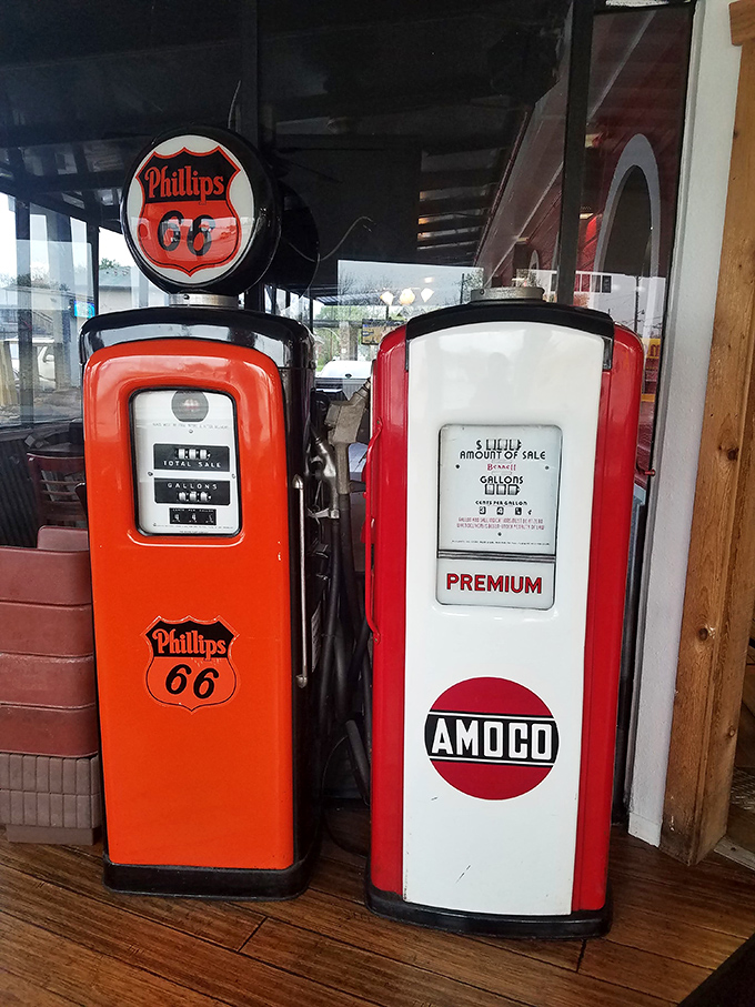 Old gas pumps that haven't dispensed fuel in decades now fuel nostalgia instead. Yesterday's technology, today's conversation piece.