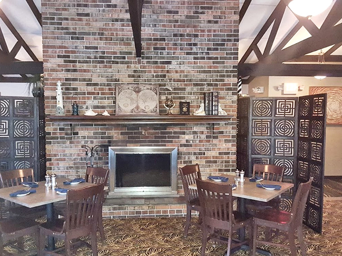 A brick fireplace anchors the dining room, promising warmth on chilly Pennsylvania evenings. The nautical touches remind you of the seafood treasures awaiting your order.