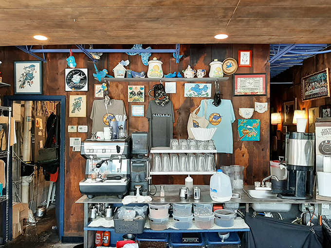 The coffee station tells stories of countless morning rituals, where baristas transform beans into liquid motivation.