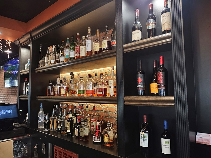 The bar shelves tell a story of possibilities &ndash; from "just one after work" to "let's make this Tuesday memorable." Choose your own adventure!