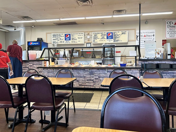 The cafeteria line at OJ's &ndash; where the hardest life decision you'll make today is choosing which homemade sides deserve precious real estate on your plate.