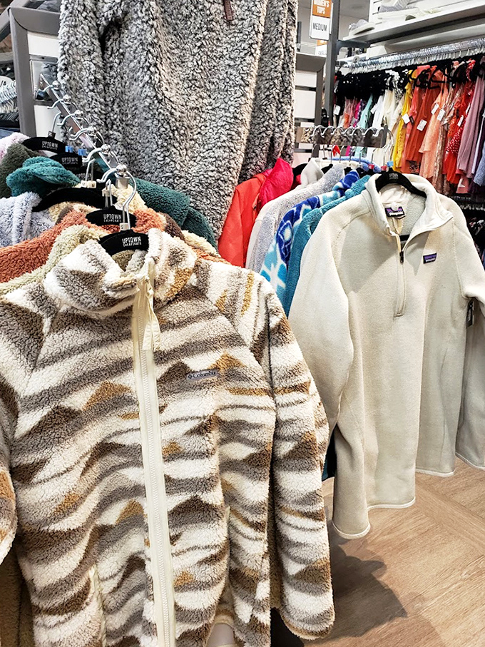Fuzzy treasures and Patagonia finds hanging side by side&mdash;proof that comfort and style aren't mutually exclusive concepts.