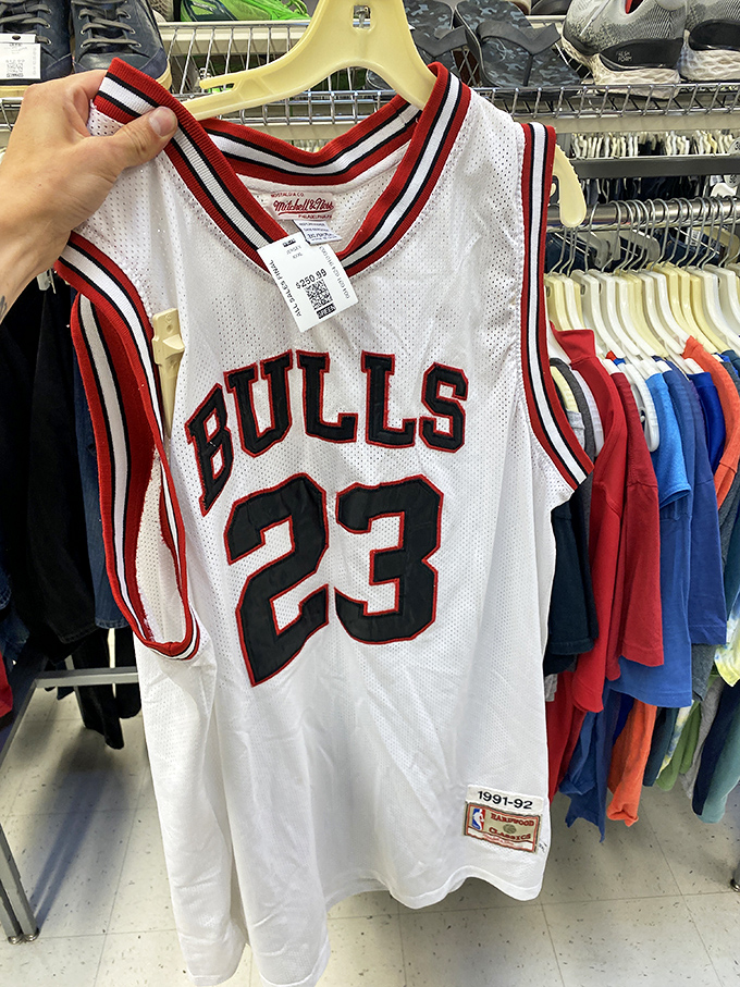 Sports memorabilia gold! A vintage Bulls jersey that lets you channel your inner Jordan without the championship-sized price tag.