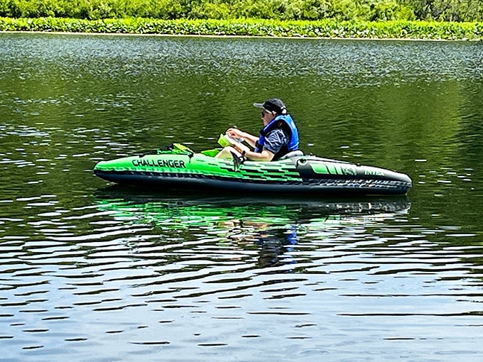 Solo kayaking on glass-like waters &ndash; sometimes the best company is the gentle splash of your paddle and your own thoughts.