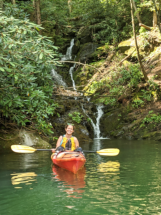 Waterfall chasing at its finest: Some people collect stamps, others collect moments like this &ndash; paddling to hidden cascades that most visitors never see.