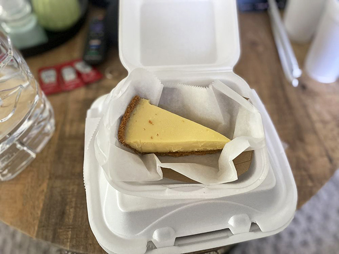 Key lime pie in a to-go container, because sometimes paradise needs to be portable.