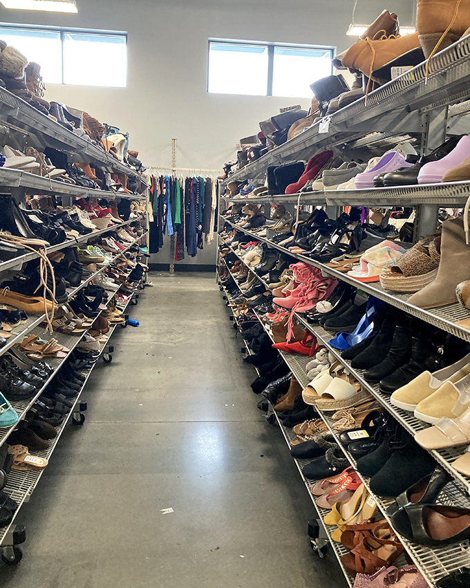 The shoe section offers a journey of footwear possibilities, where barely-worn designer heels mingle with practical everyday options.
