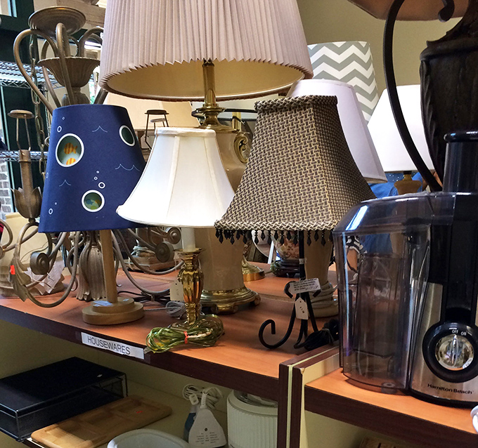 Lamp shopping becomes an unexpected adventure when each piece comes with its own history and character. That blue shade is practically winking at me.
