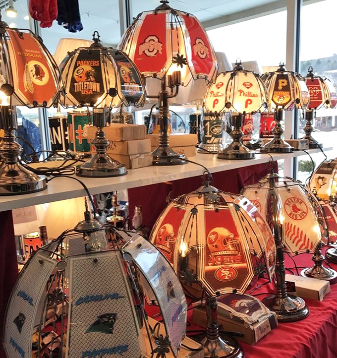 Sports team lamps glowing like beacons of fandom - perfect for illuminating your victory over overpriced retail elsewhere.