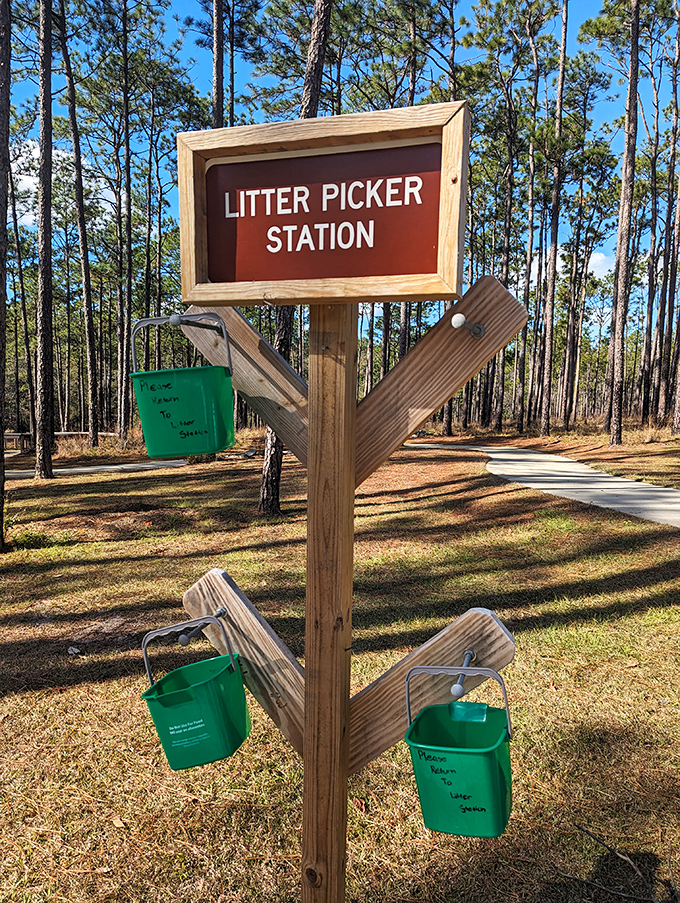 Even in paradise, someone's got to take out the trash &ndash; these cheerful green buckets make being environmentally responsible almost fun.