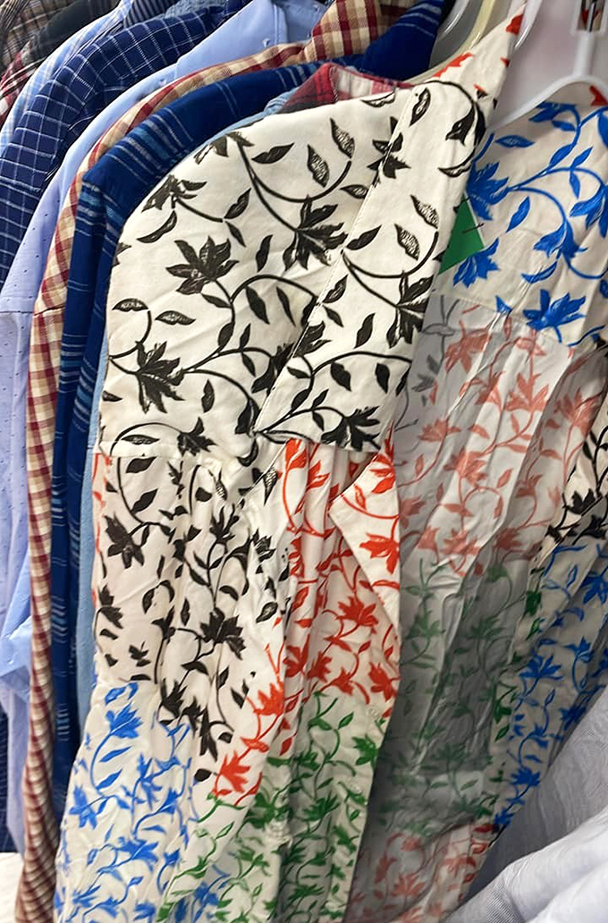 These aren't just patterned shirts—they're personality statements hanging in wait for someone bold enough to give them another spin.