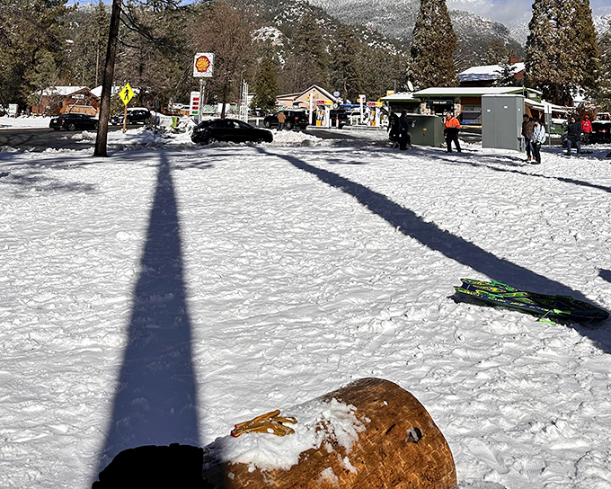 Winter transforms Idyllwild into a snow globe come to life. That shadow stretching across pristine snow is practically begging for snow angels.