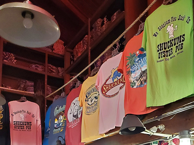 T-shirts in every color of the Florida sunset. Because the best souvenirs are the ones that make your friends ask, "What's Shuckums?"
