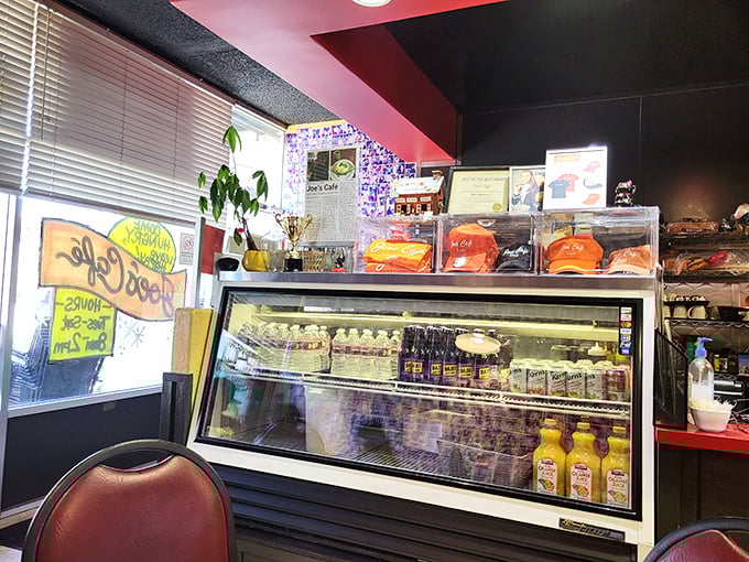 A refrigerator stocked with liquid refreshment options, because washing down that epic breakfast requires proper hydration strategies.
