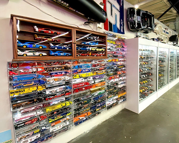 NASCAR in miniature—this rainbow collection of die-cast racers proves that sometimes the biggest passions come in the smallest packages.