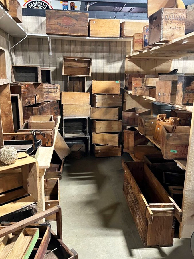 Wooden crate nirvana! Each weathered box once carried apples, ammunition, or America's goods across the country. Now they'll organize your craft supplies.