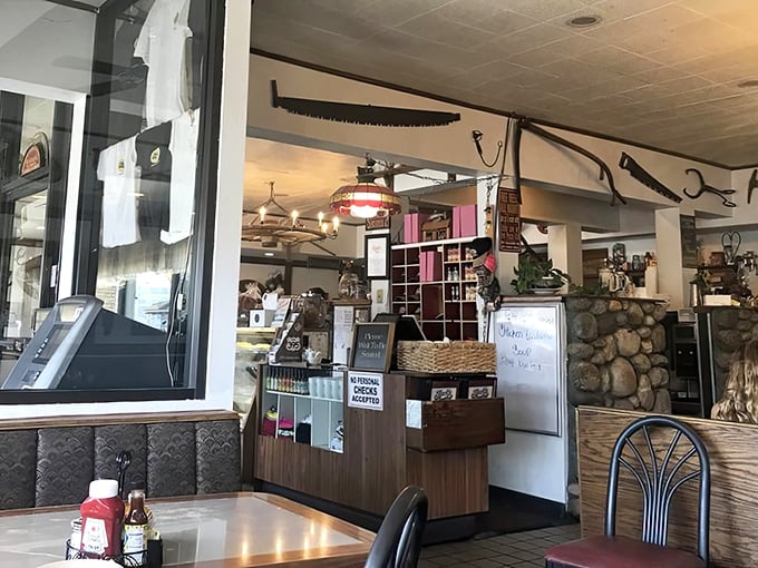 The host station &ndash; where breakfast dreams begin and diet plans go to die. Notice the "No Personal Checks" sign, a charming throwback to simpler times.