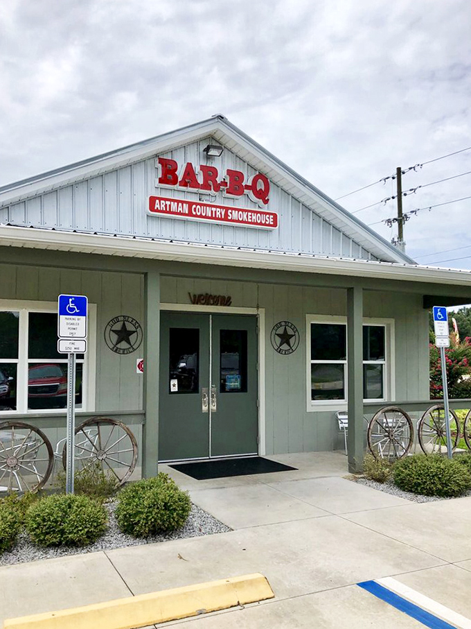 The BAR-B-Q sign glows like a beacon of hope for hungry travelers. Those star emblems aren't just decor&mdash;they're awards from your future self.