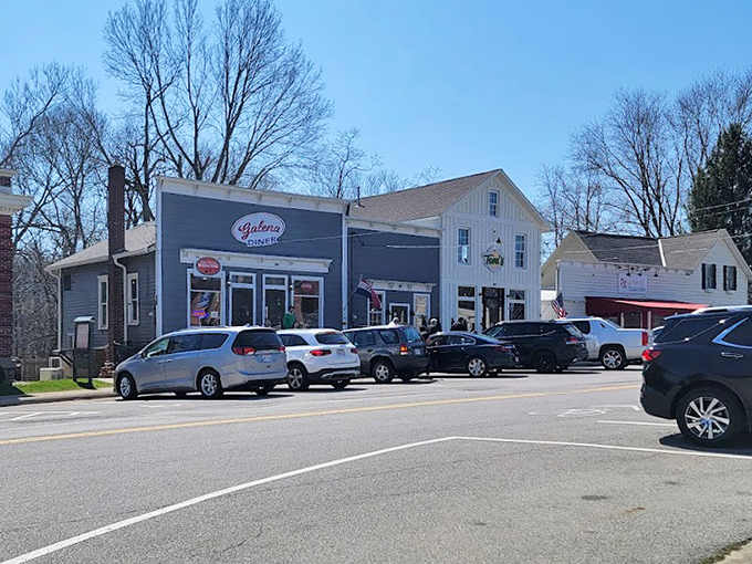 The bustling exterior on a sunny day, with cars lined up like eager breakfast enthusiasts waiting for their morning fix.