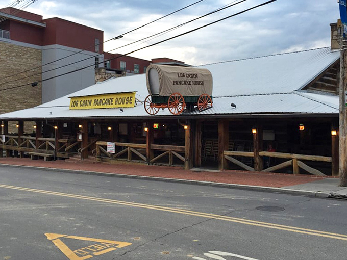 The full exterior view reveals the restaurant's perfect Gatlinburg location&mdash;just steps from mountain adventures and inevitable food comas.