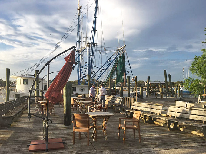 Outdoor dining with a view of actual shrimp boats &ndash; because the only thing better than eating fresh seafood is watching where tomorrow's catch might come from.