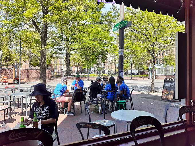 The outdoor seating area offers prime people-watching with a side of sandwich bliss. Urban dining at its most honest and delicious.