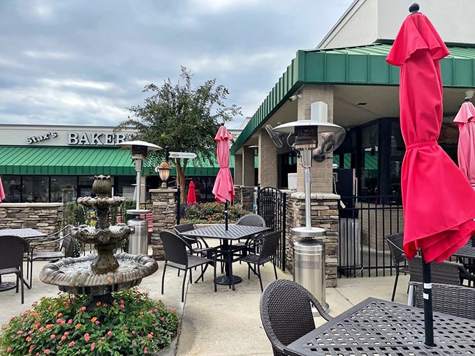 Outdoor dining with a fountain serenade—the perfect setting for enjoying your breakfast while soaking up some South Carolina sunshine.