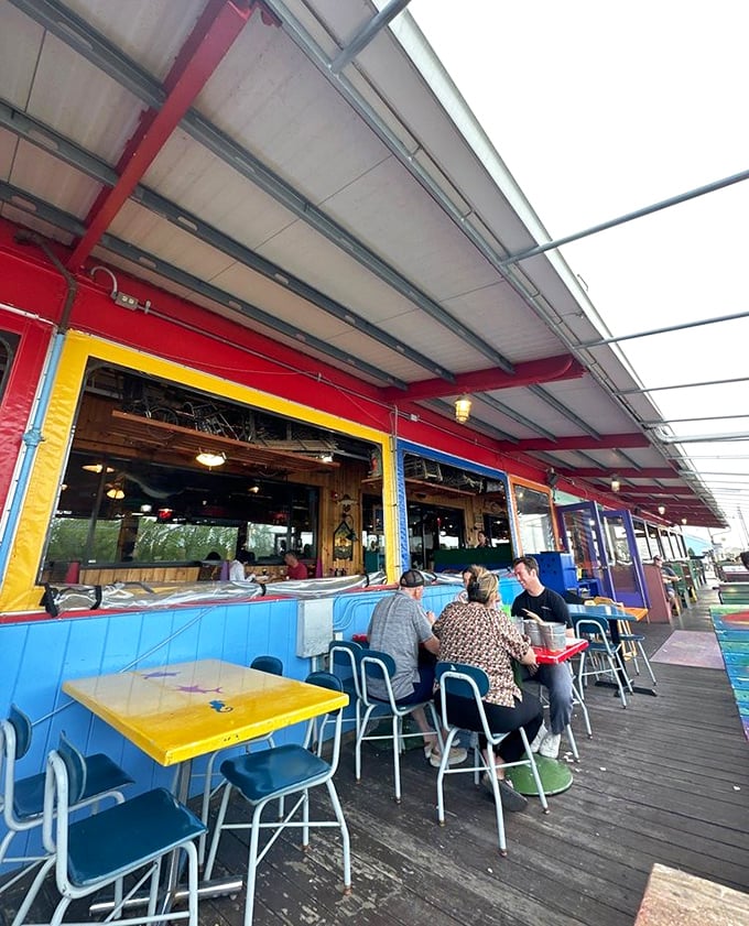 The colorful outdoor dining area brings the carnival to seafood &ndash; where every meal feels like a special occasion.