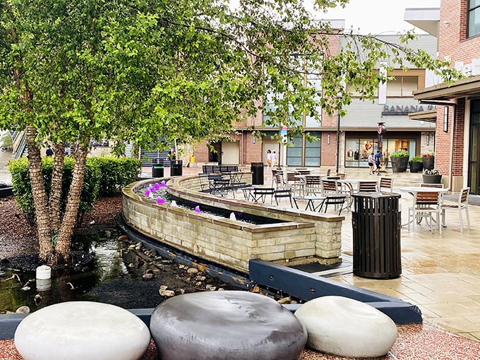 Water features and comfortable seating create moments of zen amid shopping madness&mdash;because even the most dedicated bargain hunters need to catch their breath.
