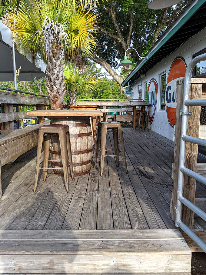 Outdoor seating under palm trees&mdash;because some breakfasts deserve to be enjoyed with a side of Florida breeze and dappled sunshine.