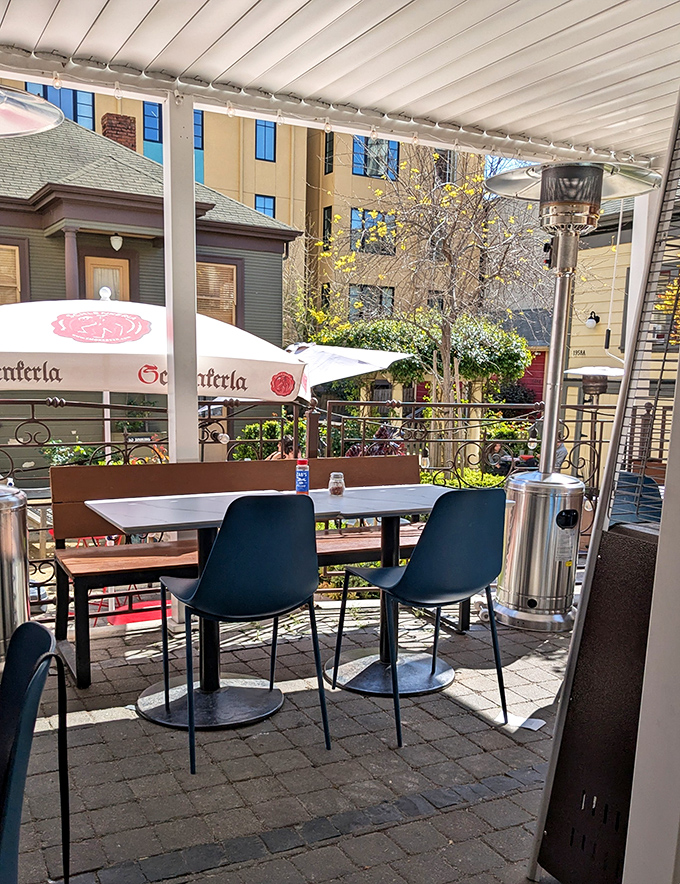 Outdoor seating that captures Berkeley's perfect weather. Pizza tastes 17% better when enjoyed under a California sky.