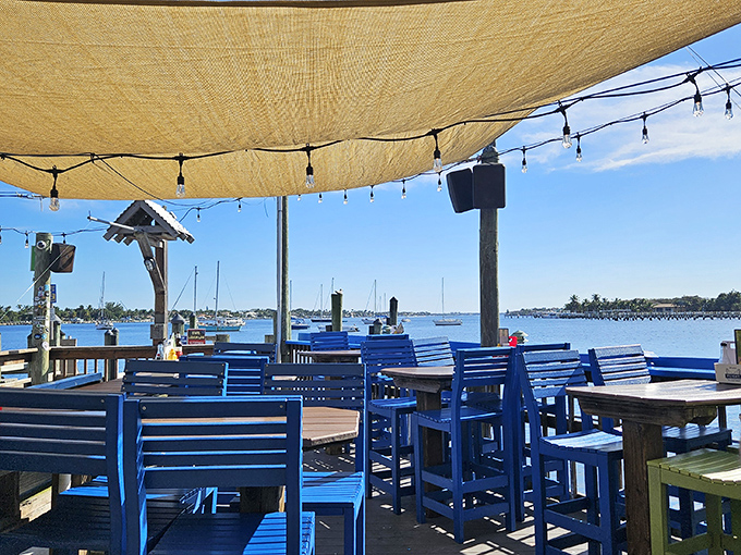 Blue chairs against blue water under blue skies &ndash; a color coordination so perfect it makes interior designers weep with joy.