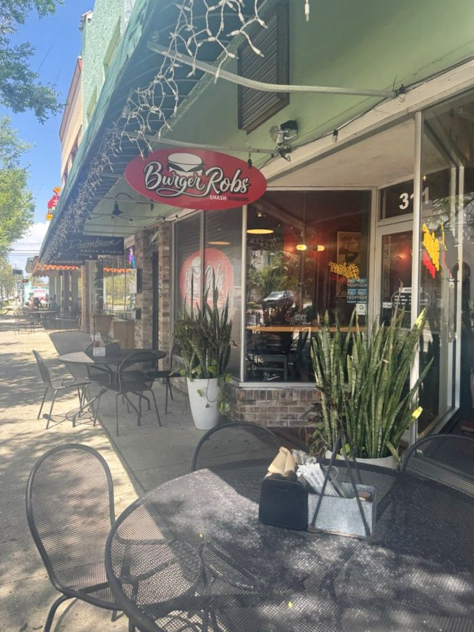 Outdoor seating dappled in Florida sunshine offers the perfect spot to contemplate the meaning of life&mdash;or just how they make those burgers so darn good.