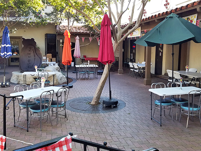 Outdoor seating for those perfect Ojai mornings. California sunshine and breakfast&mdash;a combination that makes you believe in a benevolent universe.