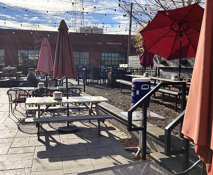 Al fresco dining with string lights and umbrellas &ndash; because great burgers deserve great atmosphere. Richmond's perfect spot for summer evenings.