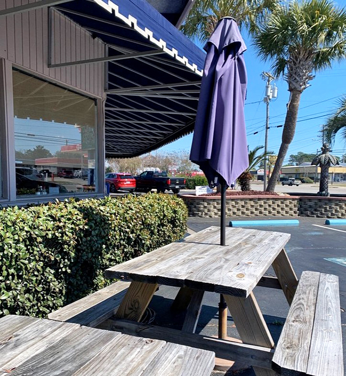 Al fresco dining with a side of people-watching&mdash;these picnic tables have witnessed countless vacation plans being hatched.