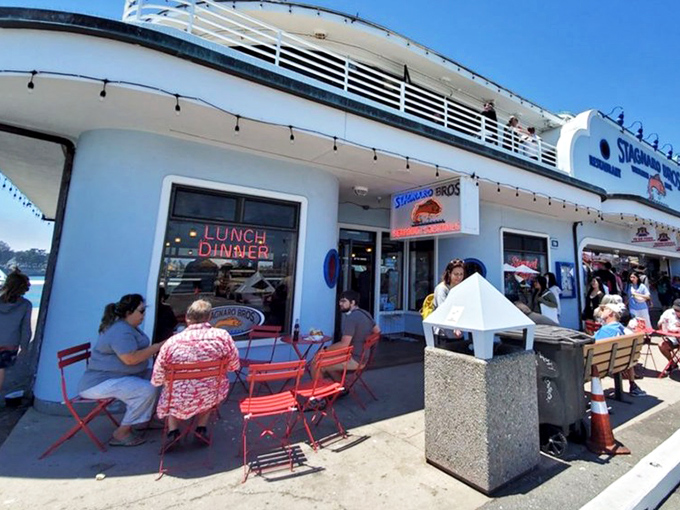 Outdoor tables where the ocean breeze is your dining companion and seagulls provide the entertainment.