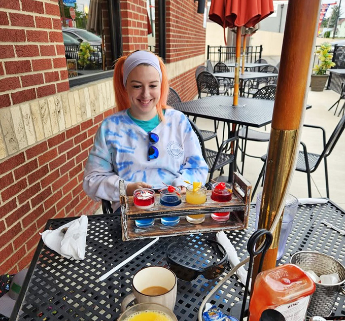 Outdoor dining with colorful drink samplers&mdash;summer in Ohio distilled into one perfect moment. Sunshine and sips make everything better.