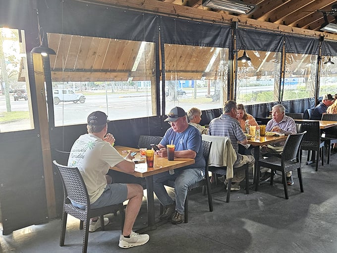 The covered patio: where the Florida sunshine gets filtered into the perfect ambient lighting for seafood consumption and afternoon beer sipping.