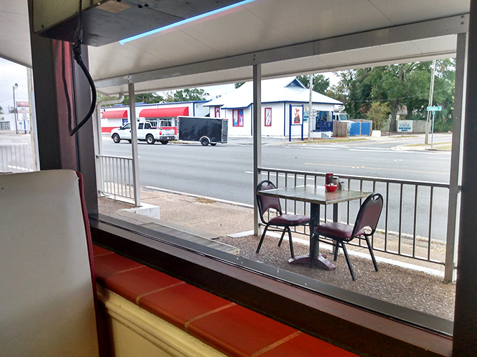 The view from inside &ndash; where you can watch Pensacola wake up while you contemplate a second cup of coffee and maybe, just maybe, one more biscuit.