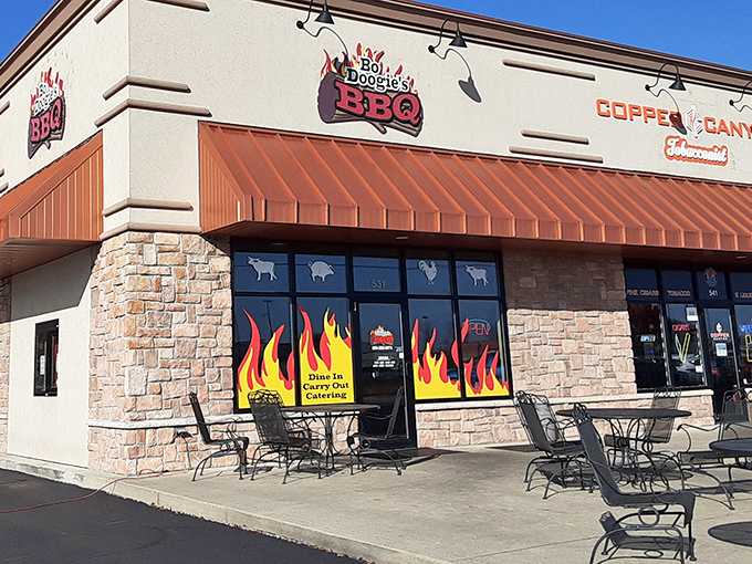 Outdoor seating for when you want your BBQ experience with a side of fresh Indiana air.
