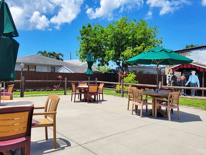 Even the outdoor seating whispers promises of comfort food that'll make you plan your next visit.