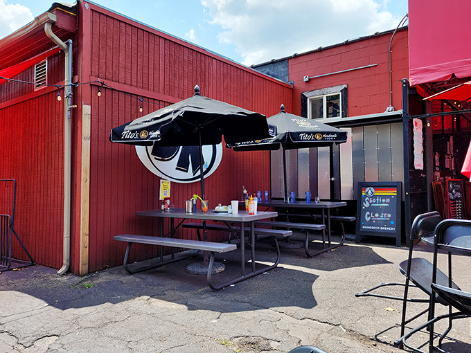 The outdoor seating area offers a breath of fresh air with your fresh coffee&mdash;a simple pleasure that somehow makes the pancakes taste even better. 