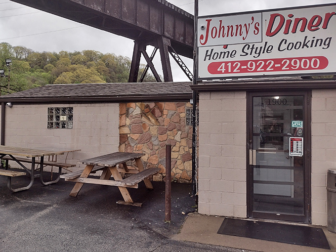 Picnic tables outside for when the weather cooperates and you want your omelet with a side of fresh air.