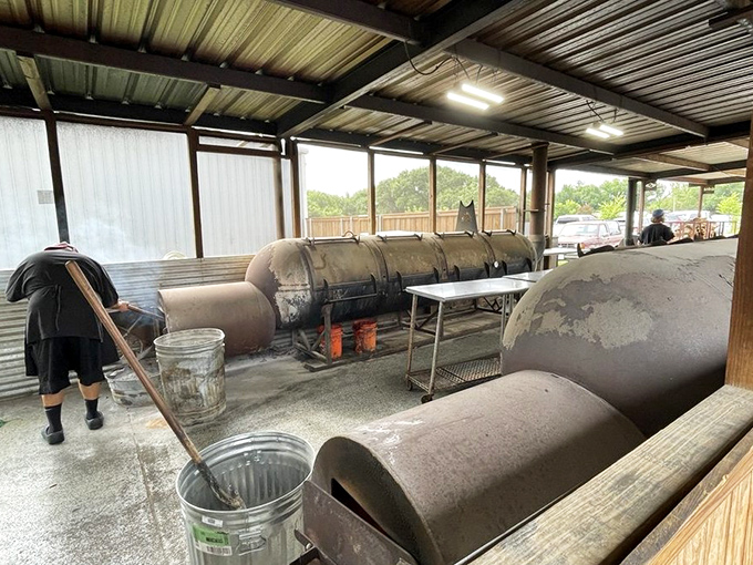 Those massive smokers work around the clock, transforming ordinary meat into extraordinary Texas magic.